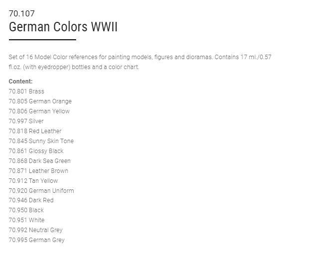 Vallejo Model Color Paint Set German Colors WWII 16 Paints VAL70107 ...