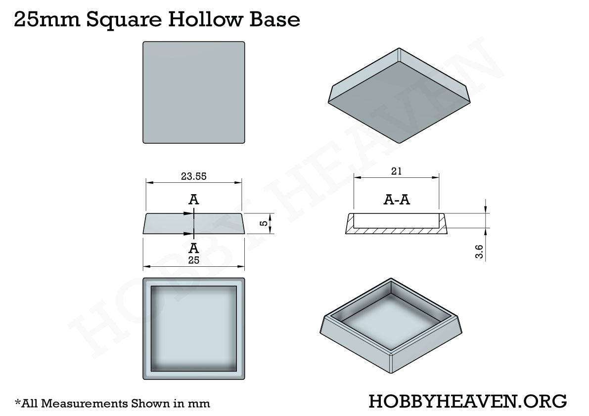 25mm Square Hollow Plastic Bases 3d Print | Hobby Heaven