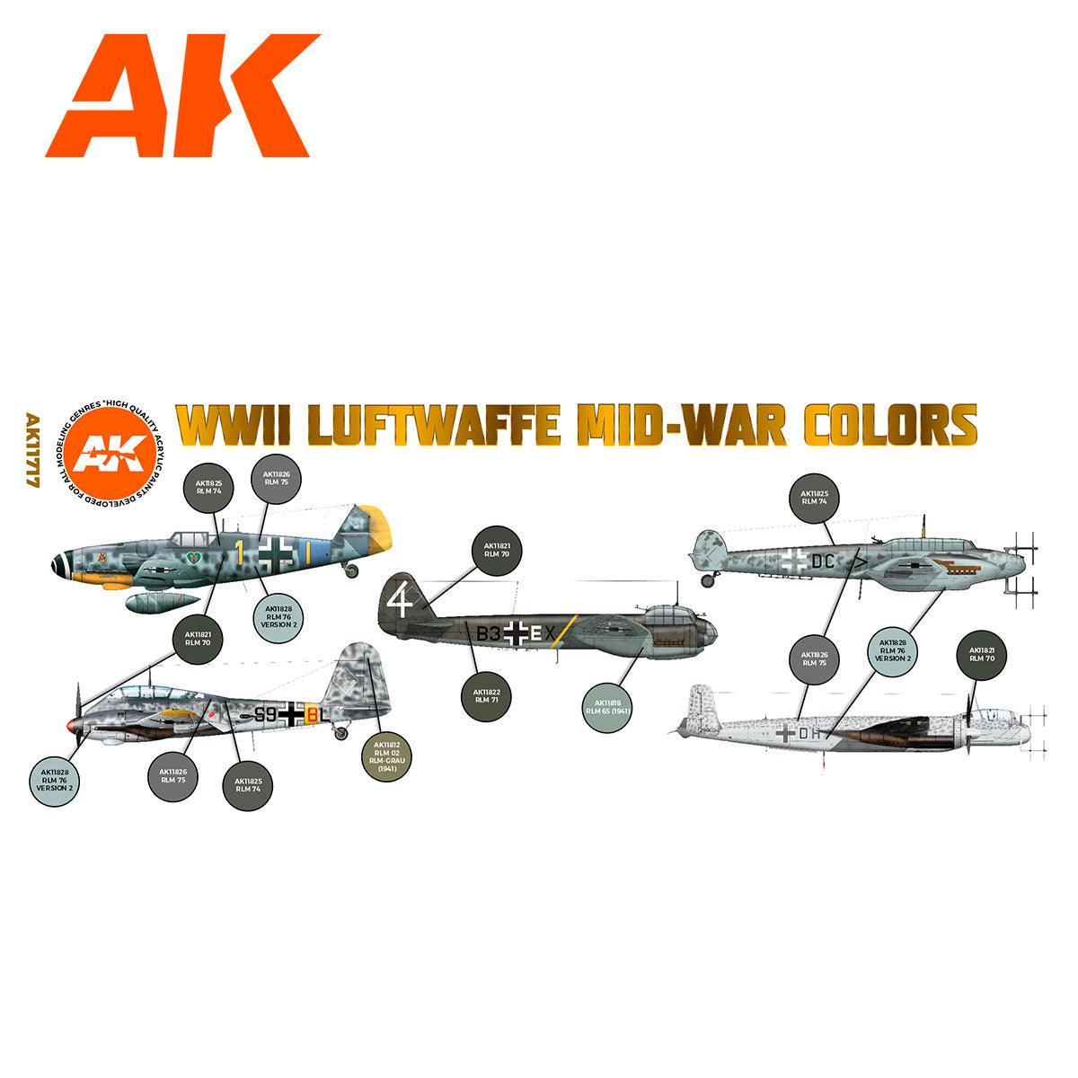 AK Interactive WWII Luftwaffe Mid-War Colors SET 3G AK11717 | Hobby Heaven