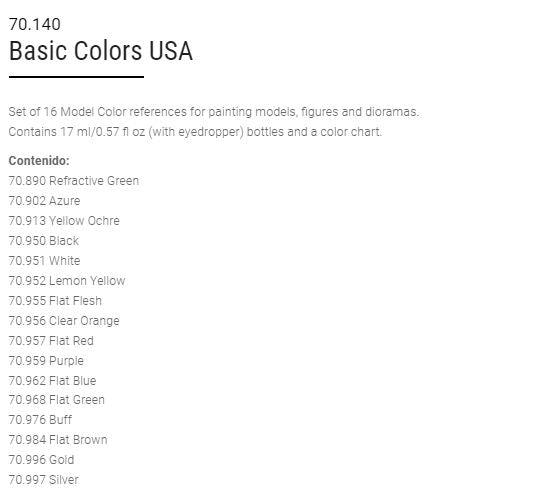 Vallejo Model Color Paint Set Basic Colors USA 16 Paints VAL70140 ...