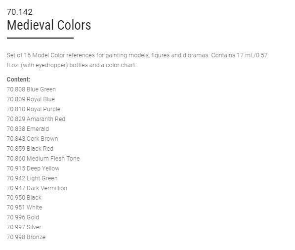 Vallejo Model Color Paint Set Medieval Colors 16 Paints VAL70142 ...