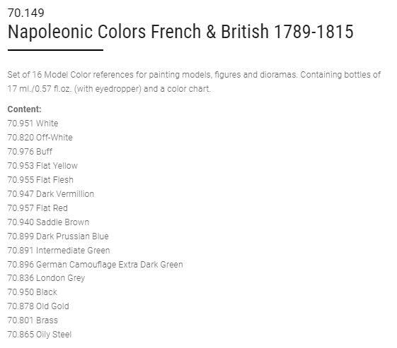 Vallejo Model Color Paint Set Napoleonic Colors French & British 1789 ...